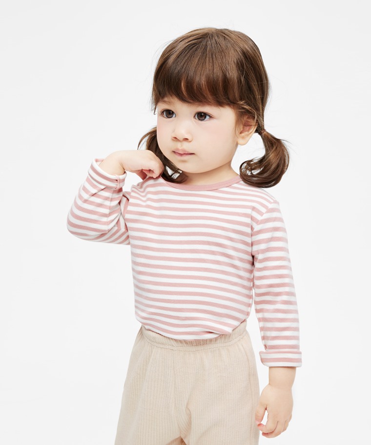 磨毛羅紋條紋圓領T恤-Baby - lativ 米格國際