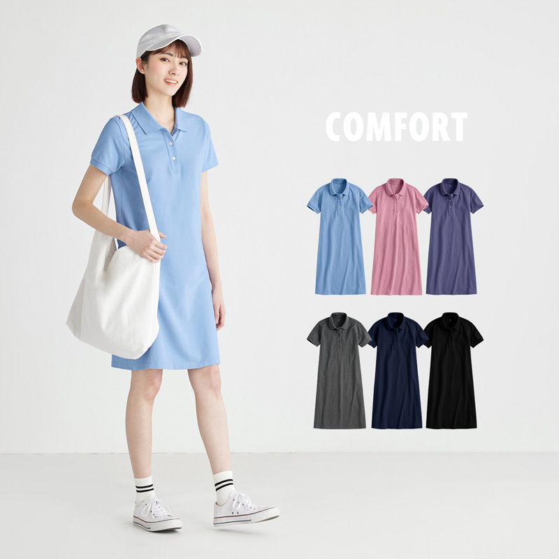 棉質網眼彈性polo洋裝-女 - lativ 米格國際
