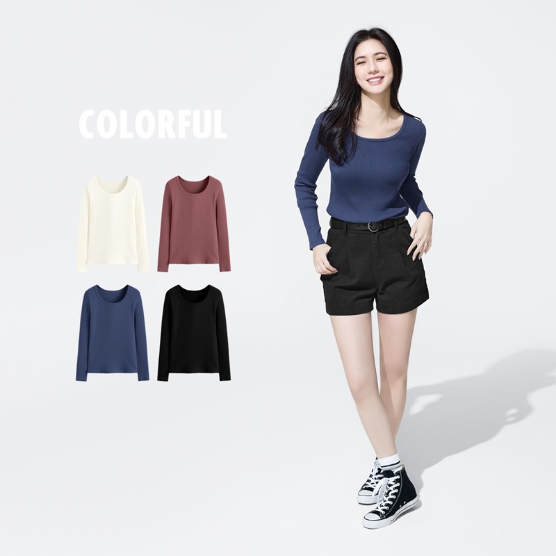 羅紋U領長袖T恤-女 - lativ 米格國際