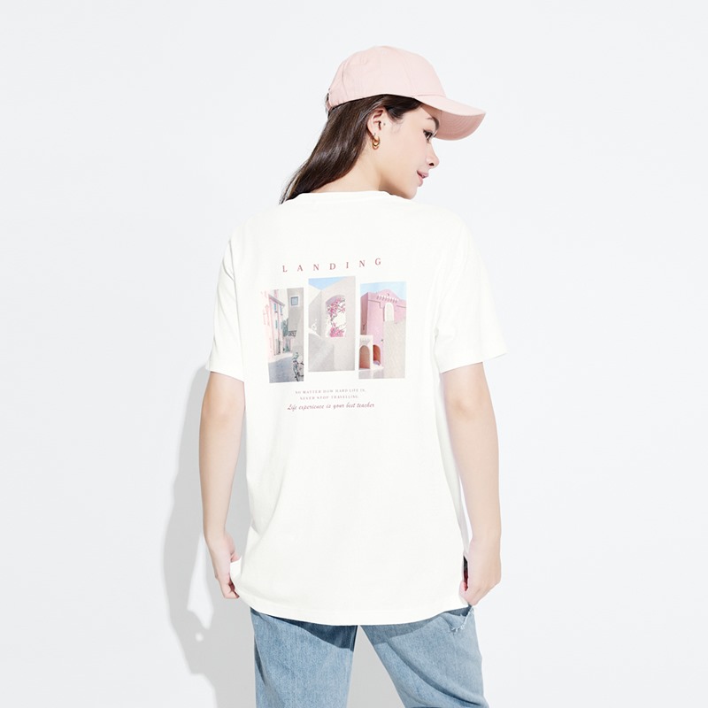 文字相片寬長版印花T恤-女 - lativ 米格國際