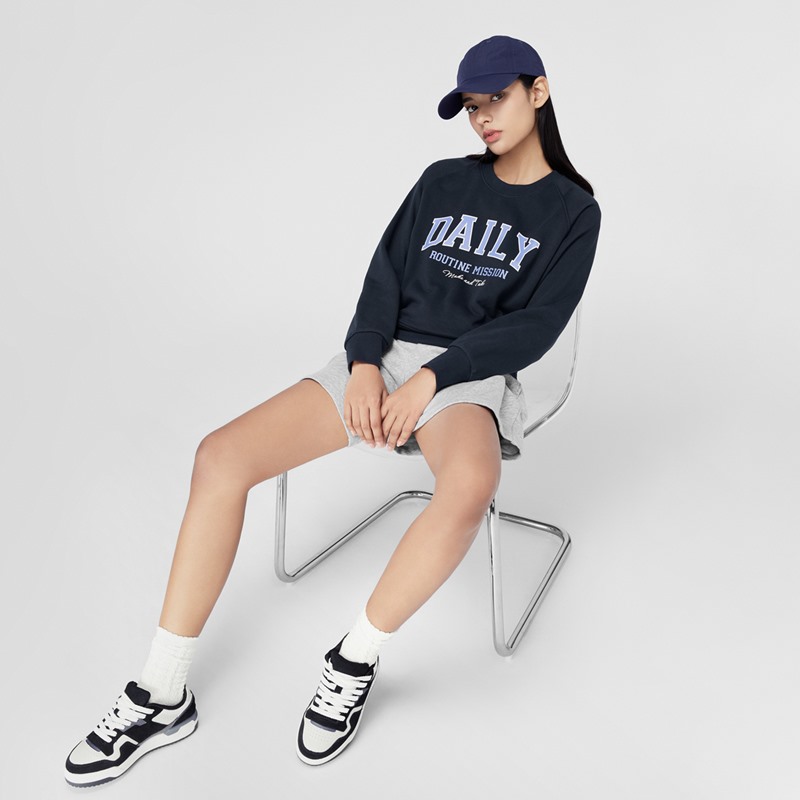 文字毛圈寬短版印花圓領衫-11-女 - lativ 米格國際