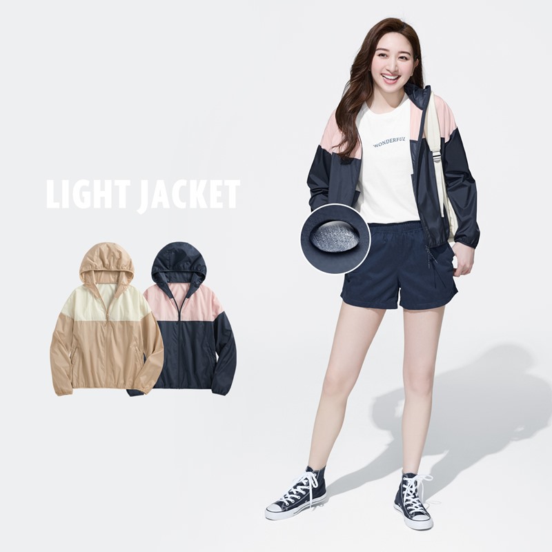 抗UV輕型配色連帽風衣外套-女 - lativ 米格國際