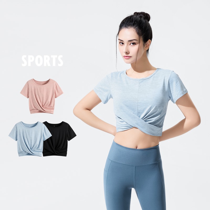 吸排扭結短版T恤-女 - lativ 米格國際