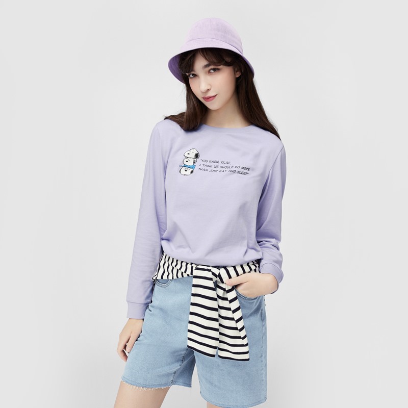 史努比系列長袖印花T恤-08-女 - lativ 米格國際