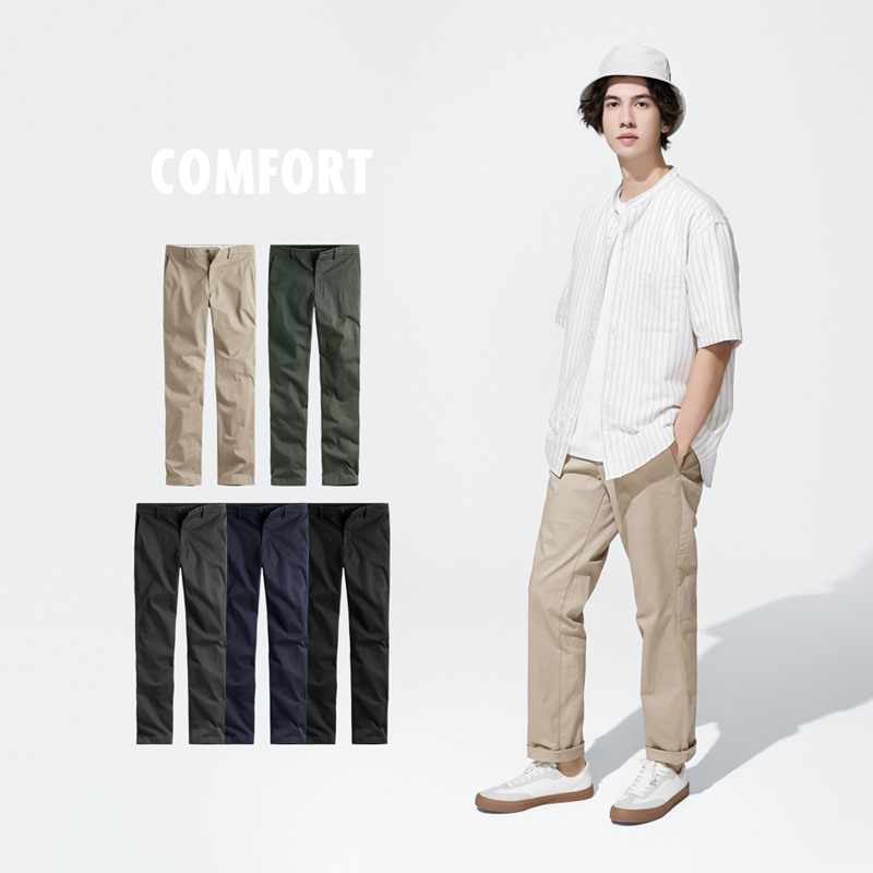 Slim Fit修身直筒卡其褲-男 - lativ 米格國際