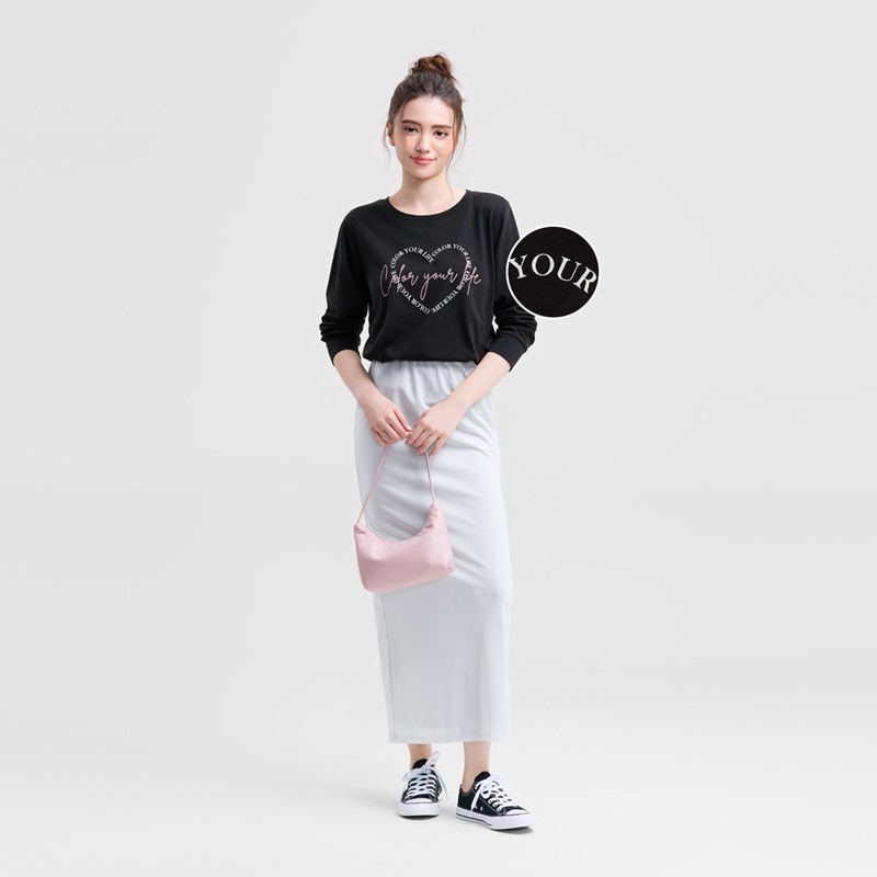 愛心文字長袖印花T恤-女 - lativ 米格國際