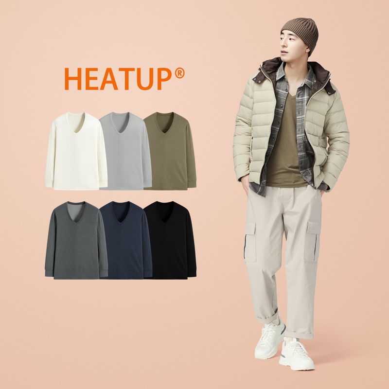 heatup輕磨毛V領九分袖上衣-男 - lativ 米格國際