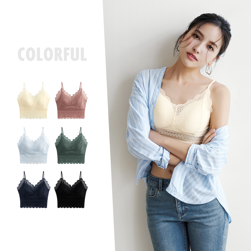 Bra蕾絲V領細肩帶背心-女 - lativ 米格國際