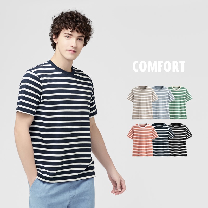 純棉條紋圓領T恤-男 - lativ 米格國際