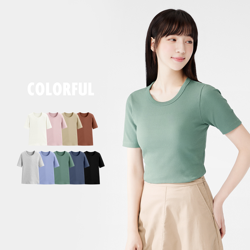 羅紋圓領短袖T恤-女 - lativ 米格國際