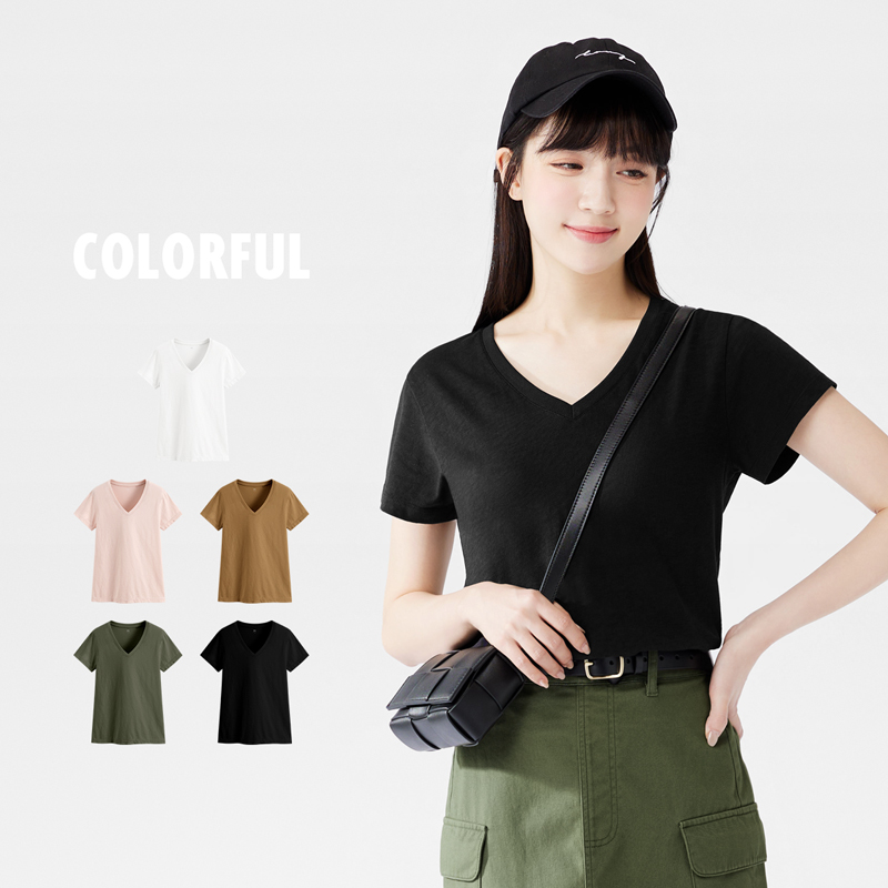 竹節棉V領T恤-女 - lativ 米格國際