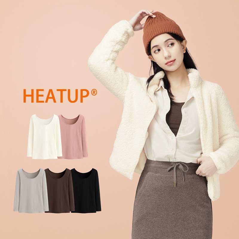 heatup輕磨毛U領八分袖上衣-女 - lativ 米格國際