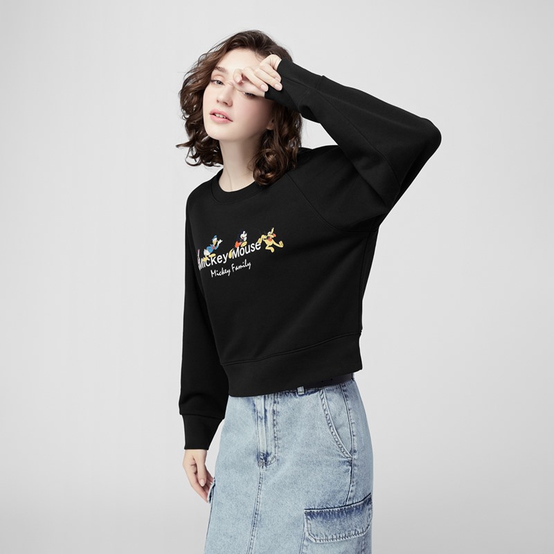 迪士尼系列毛圈寬短版印花圓領衫-11-女 - lativ 米格國際