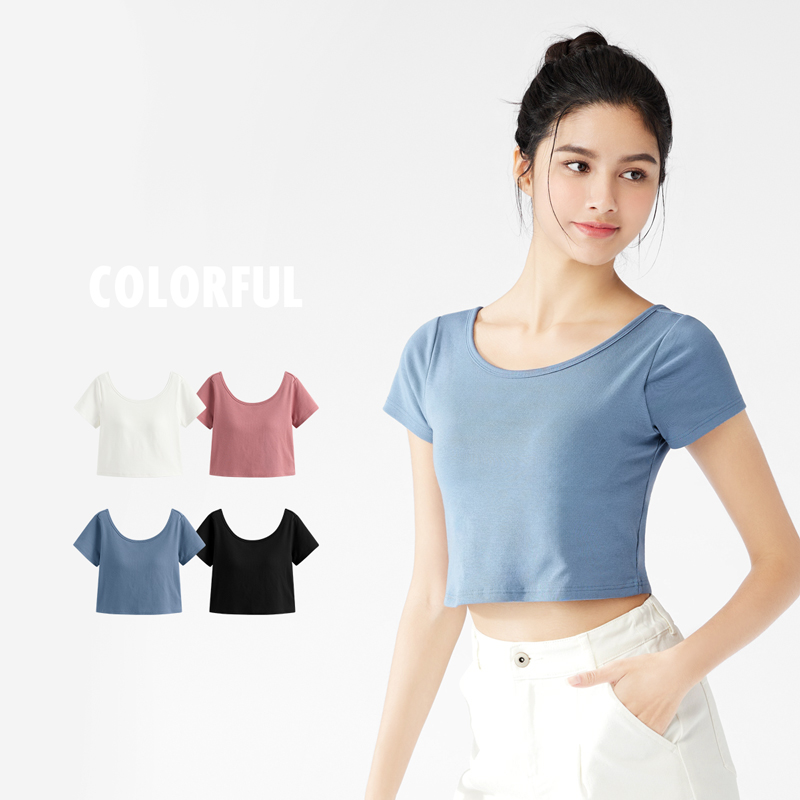 Bra圓領中短版T恤-女 - lativ 米格國際