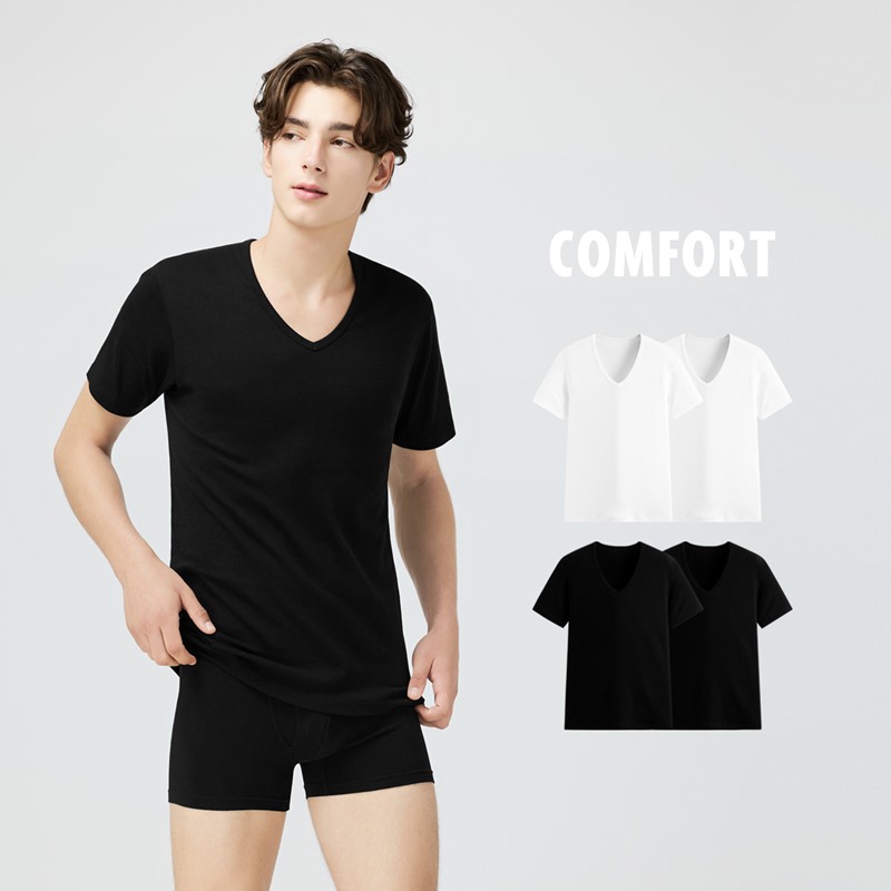 無側縫V領T恤(2入)-男 - lativ 米格國際