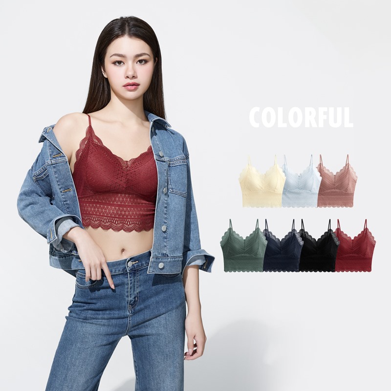 Bra蕾絲V領細肩帶-女 - lativ 米格國際