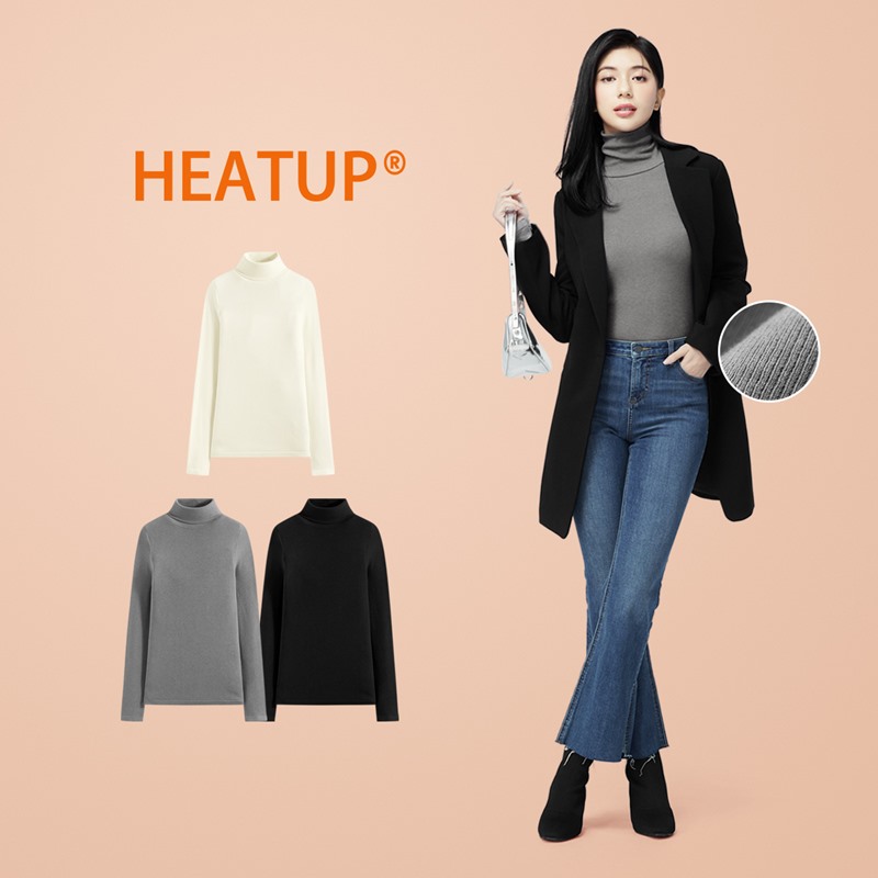 heatup無側縫羅紋高領長袖上衣-女 - lativ 米格國際