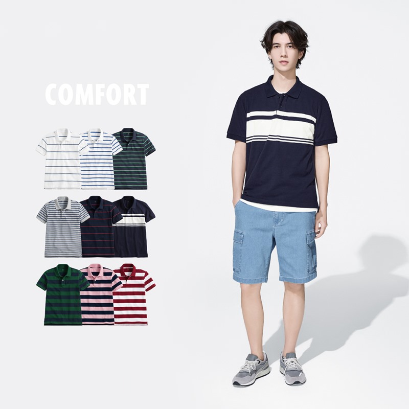 純棉網眼條紋polo衫-男 - lativ 米格國際