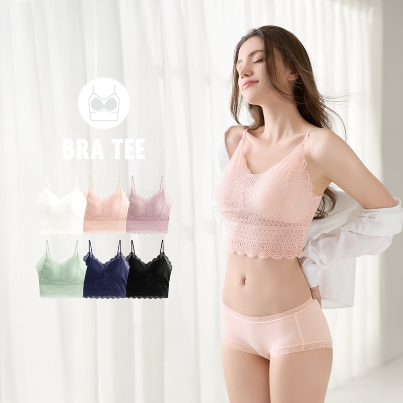 Bra蕾絲V領細肩帶背心-女 - lativ 米格國際