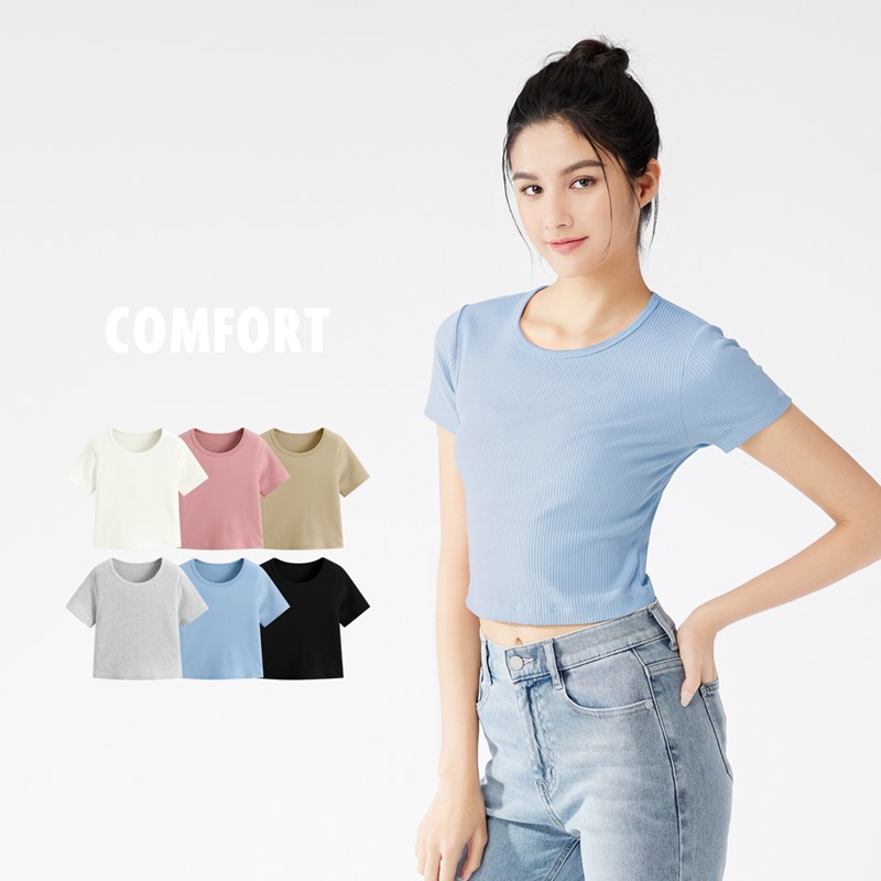 羅紋短版T恤-女 - lativ 米格國際